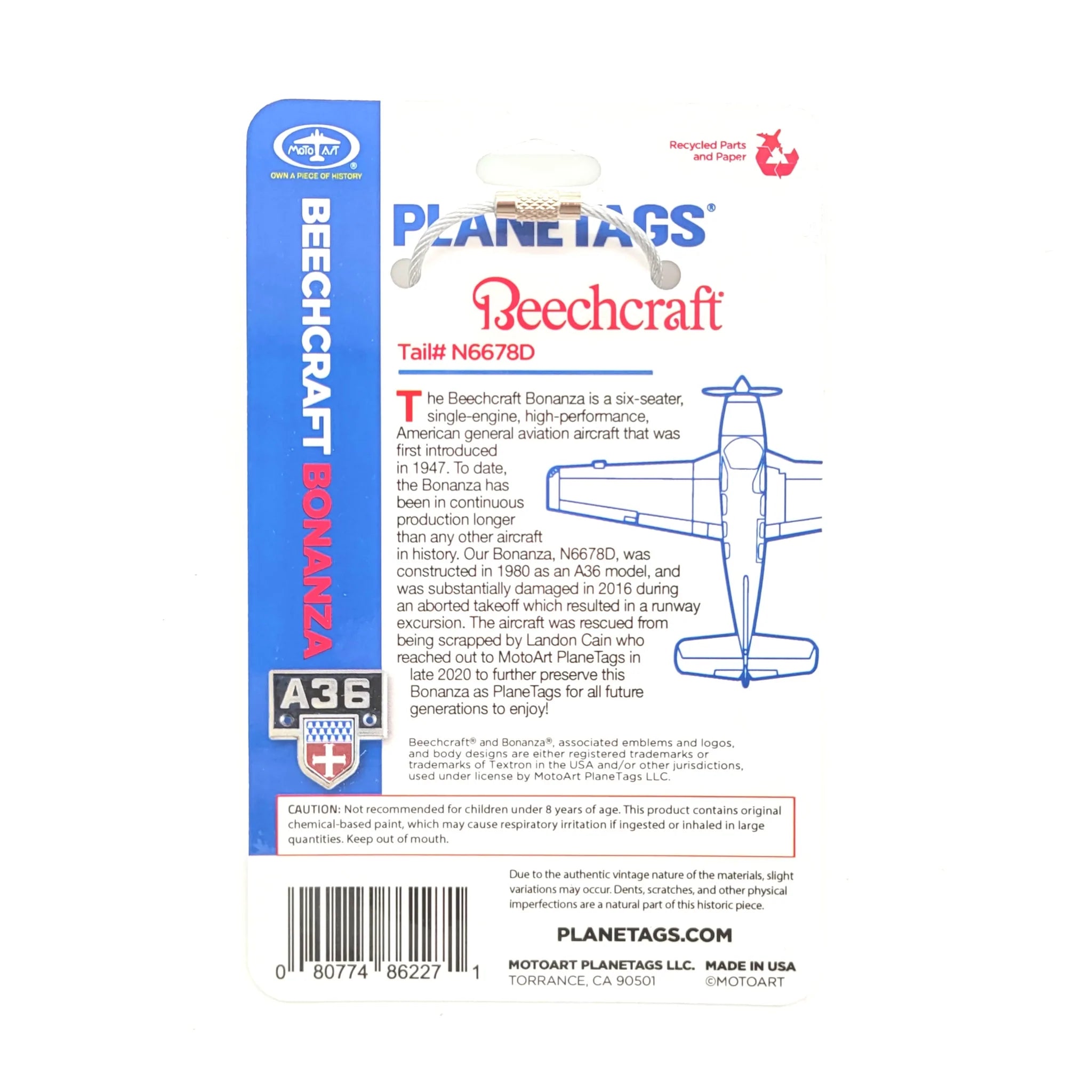 Beechcraft A36 Bonanza (N6678D) Genuine Skin Tag – Aero Alliance